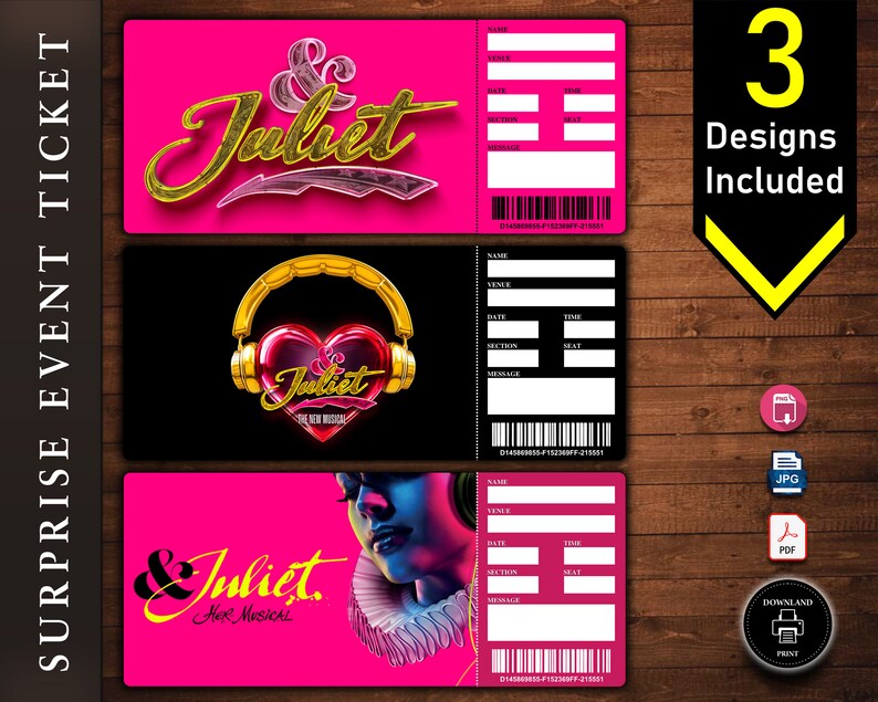 Printable JULIET Broadway Surprise Ticket. Editable Musical - Etsy