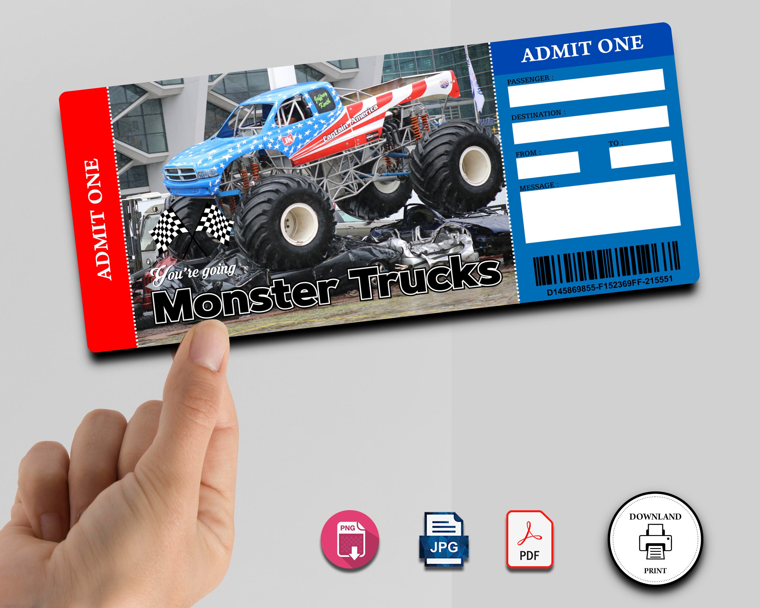 Printable Monster Trucks Surprise Trip Ticket Birthday Gift - Etsy