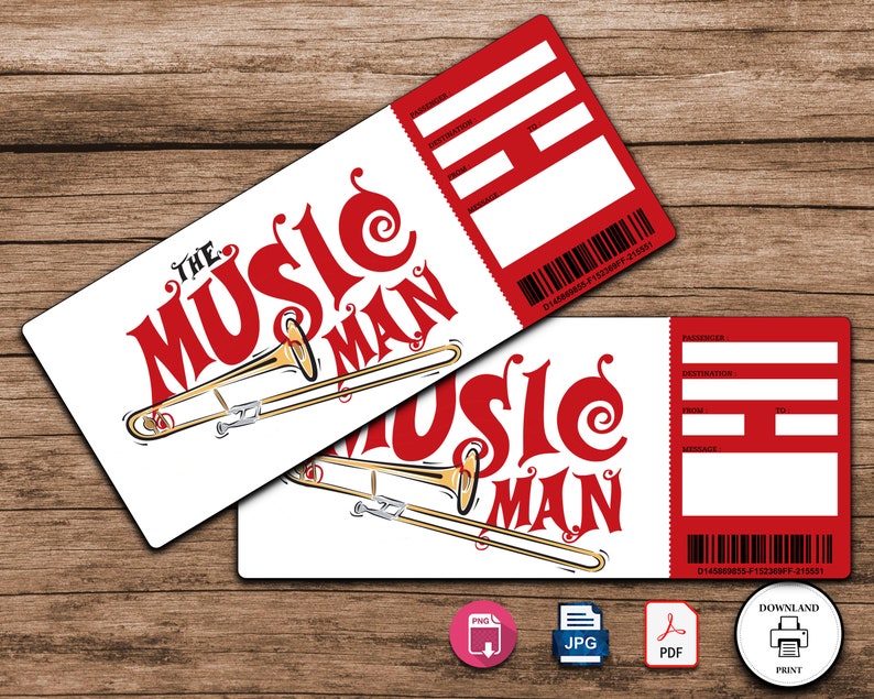 Printable the MUSIC MAN Broadway Surprise Ticket Editable - Etsy