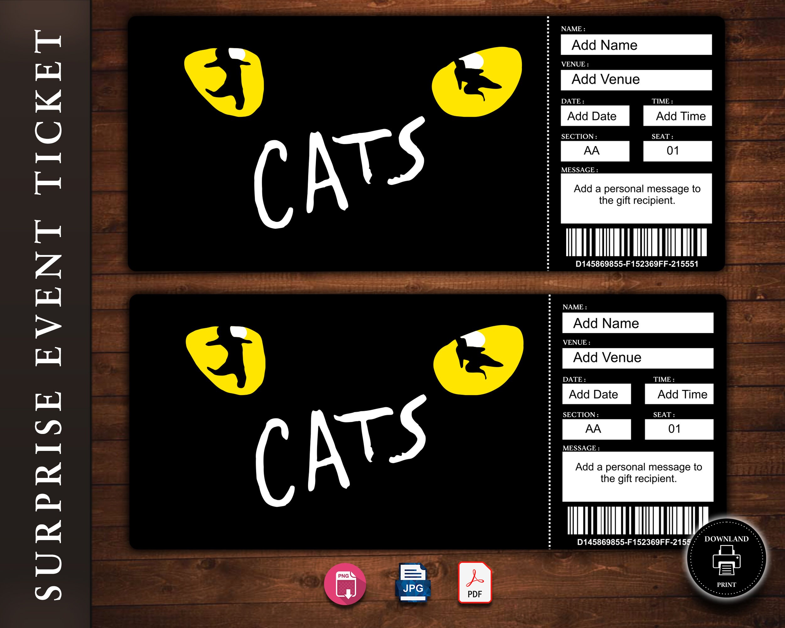 Printable CATS Broadway Surprise Ticket. Editable Musical - Etsy