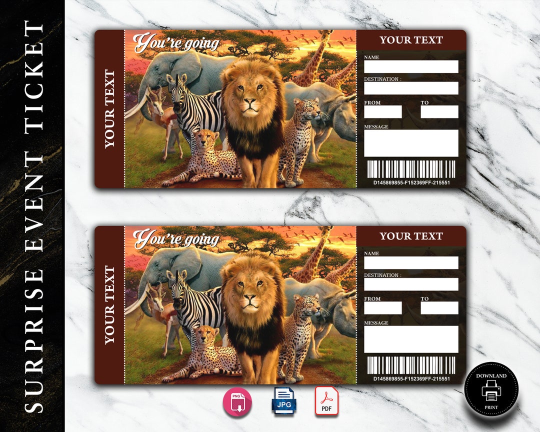 Printable ZOO or SAFARI PARK Surprise Gift Reveal Ticket. - Etsy