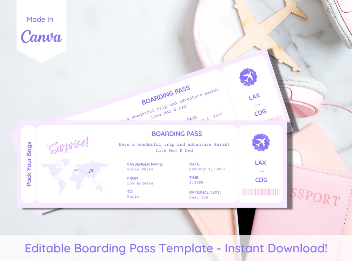 Editable Boarding Pass Template - Custom Boarding Card - Printable ...