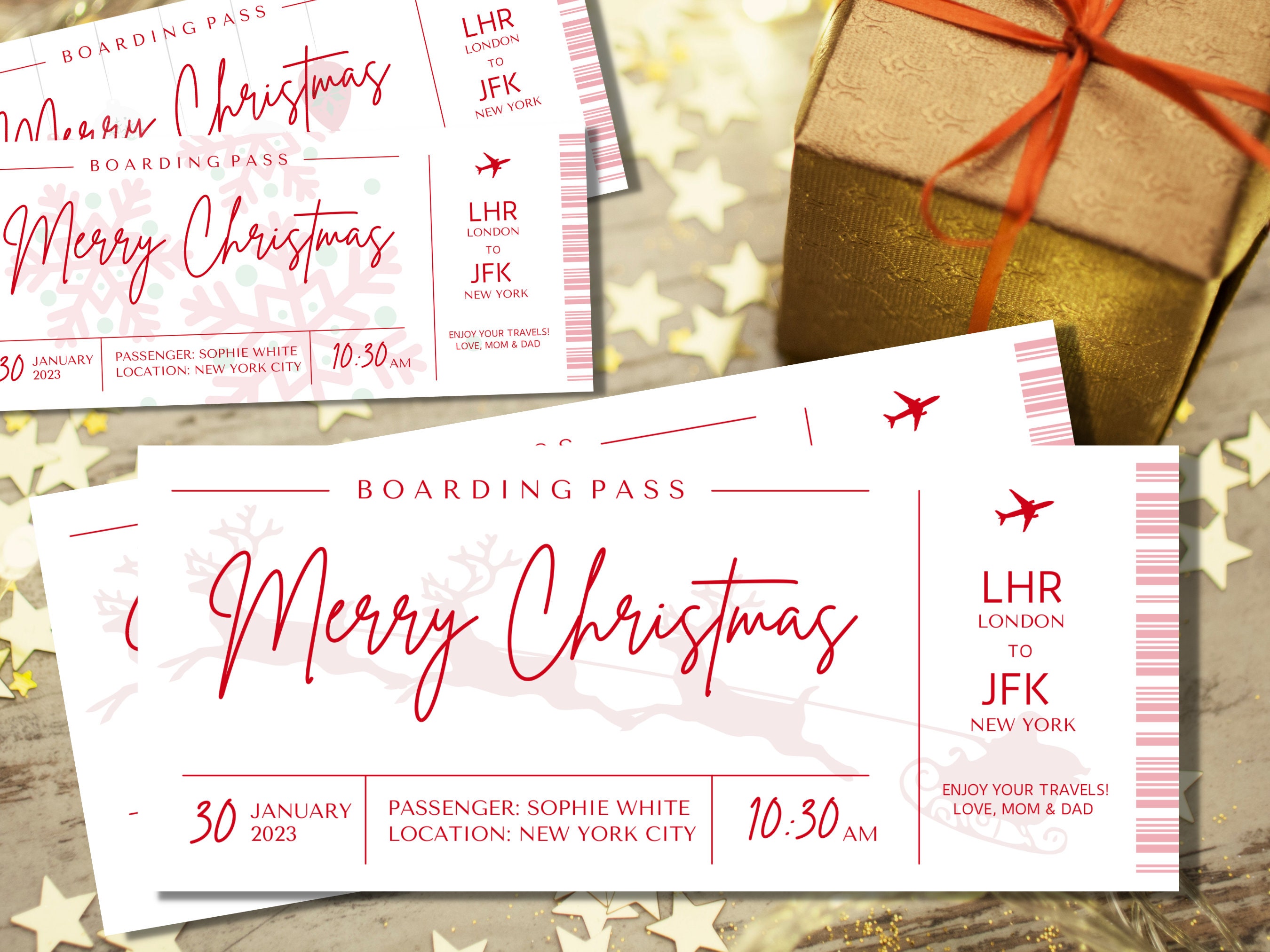 Editable Christmas Boarding Pass Template Bundle, Custom Boarding Card ...