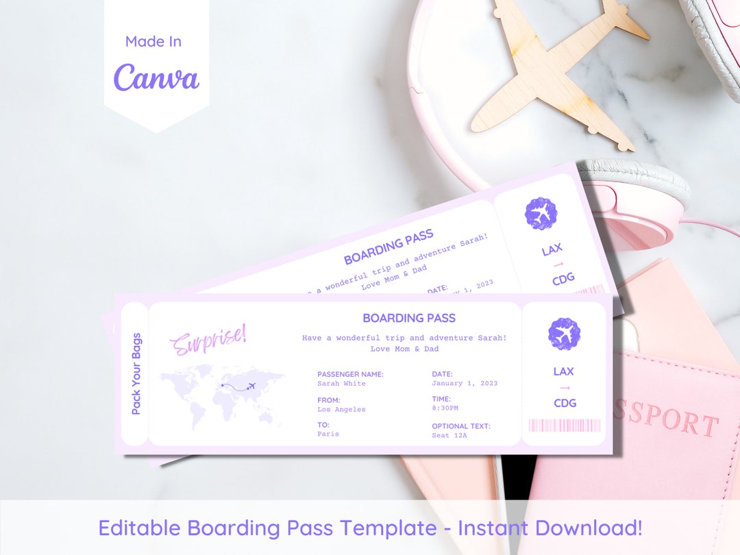 Editable Boarding Pass Template - Custom Boarding Card - Printable ...