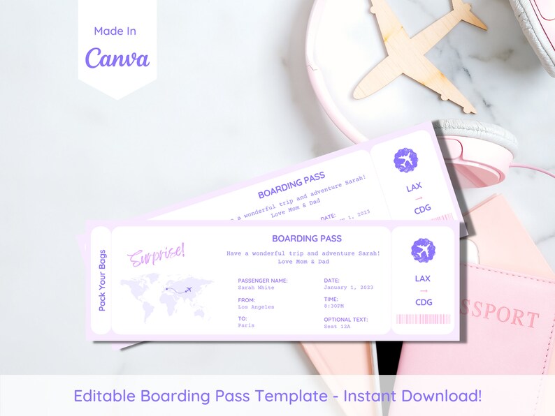 Editable Boarding Pass Template - Custom Boarding Card - Printable ...