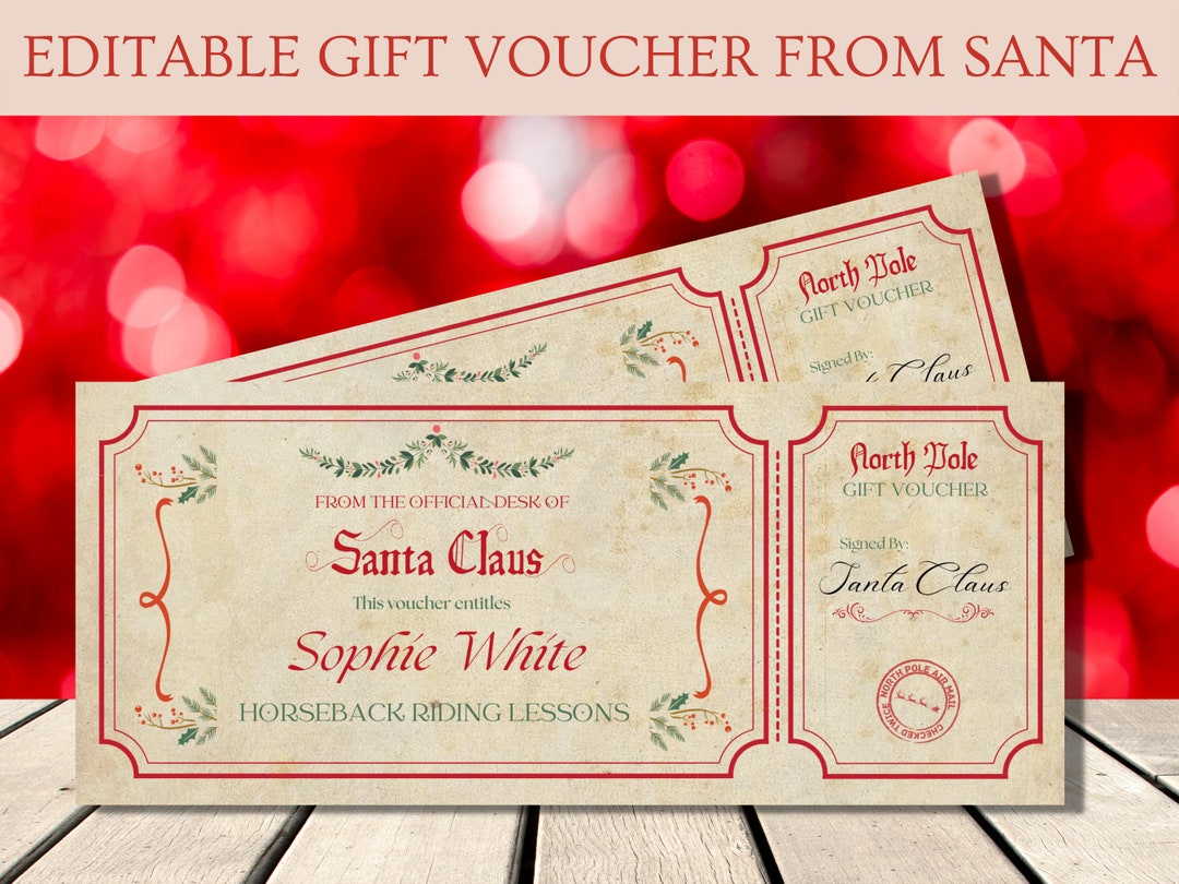 Editable Christmas Gift Voucher Template From Santa Vintage - Etsy