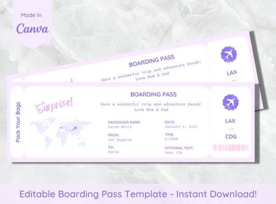 Editable Boarding Pass Template Custom Boarding Card - Etsy