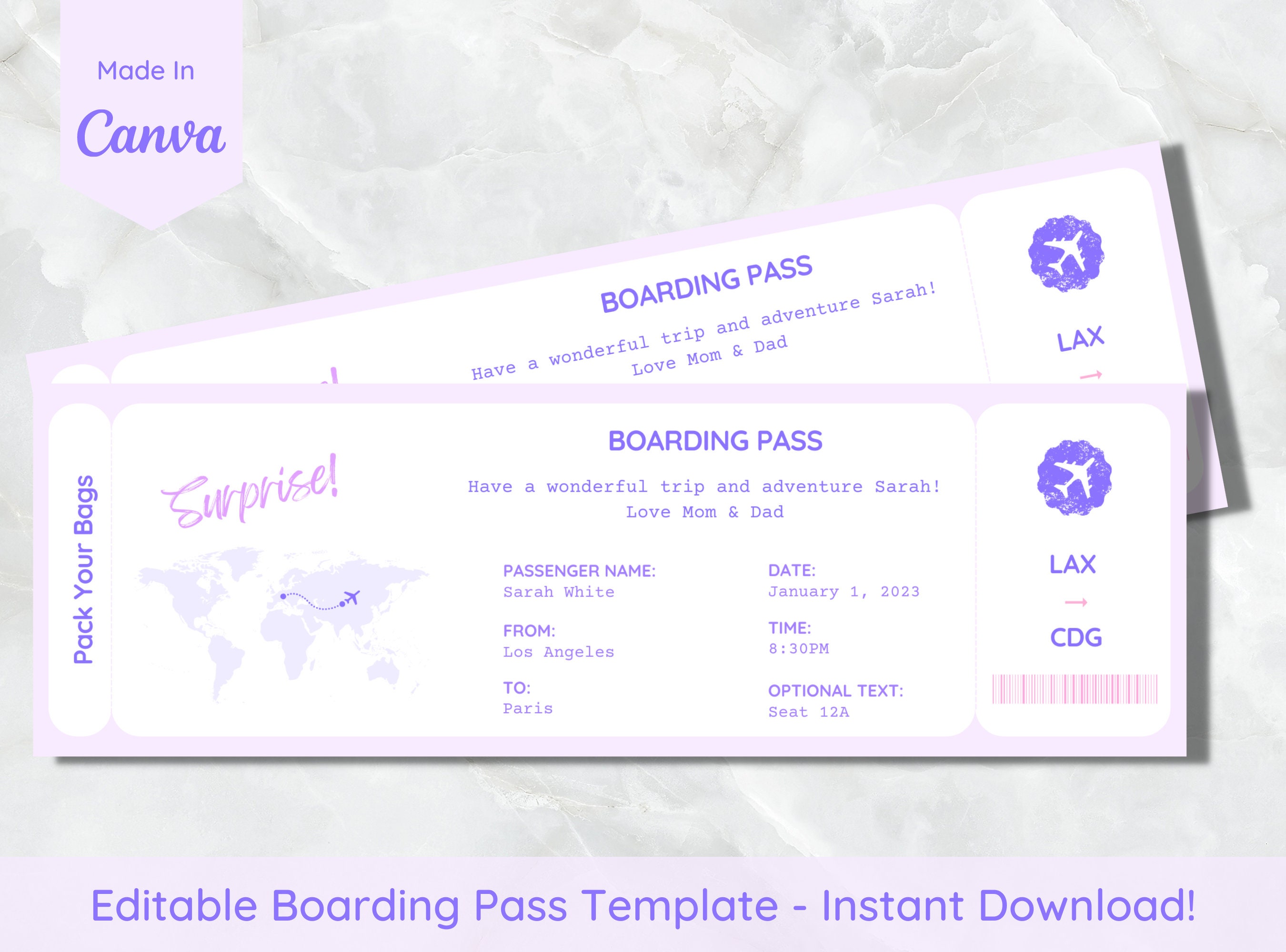 Editable Boarding Pass Template - Custom Boarding Card - Printable ...