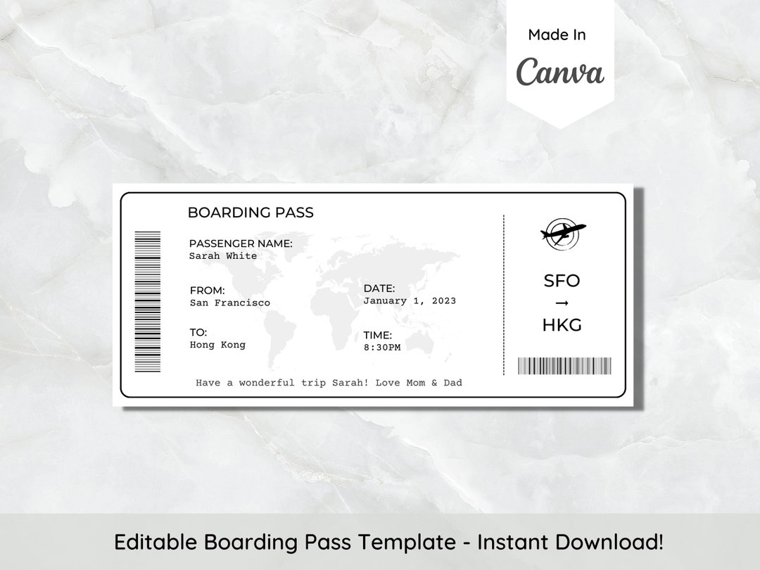 Editable Boarding Pass Template - Custom Boarding Card - Printable ...