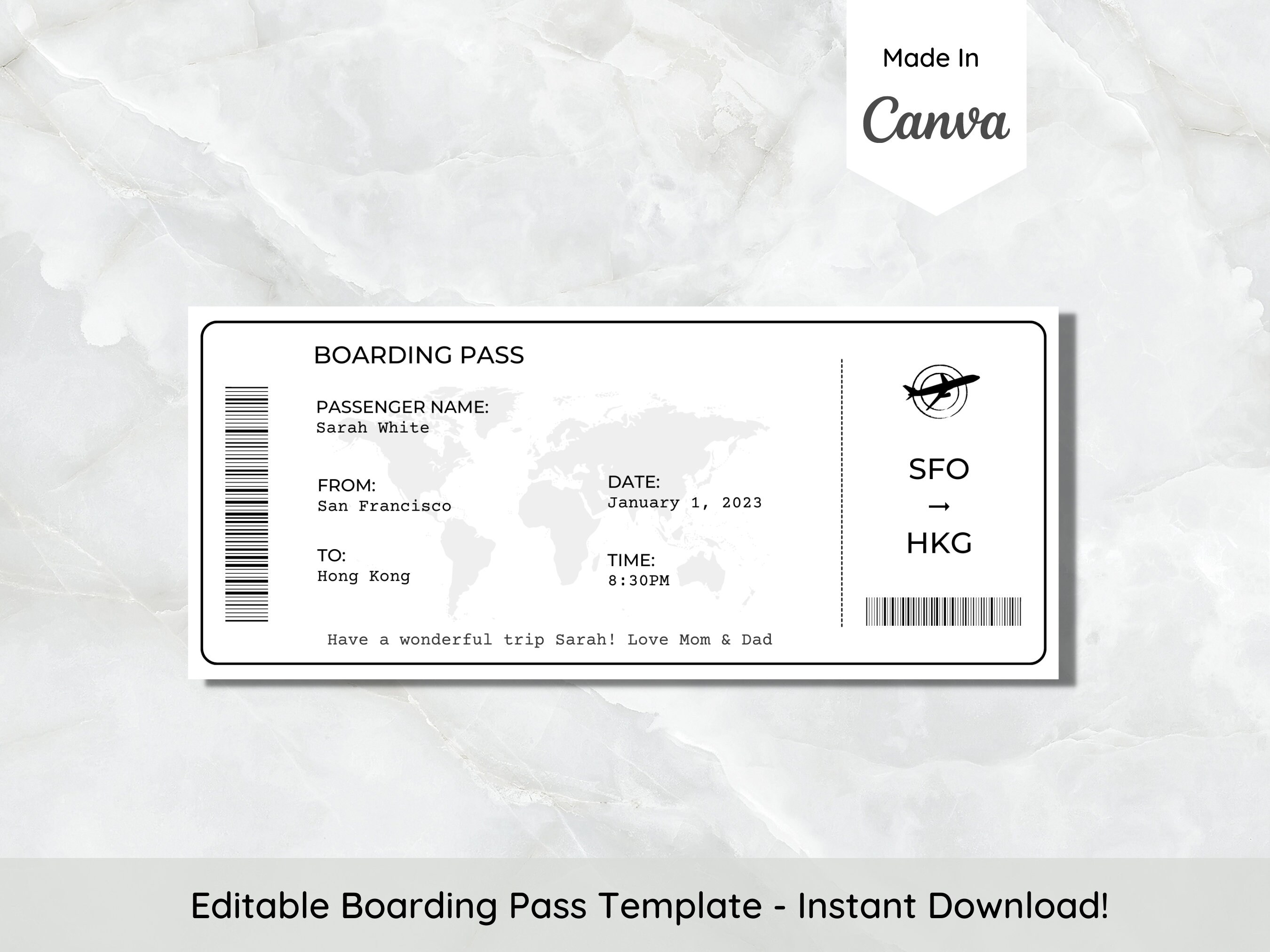 Editable Boarding Pass Template - Custom Boarding Card - Printable ...