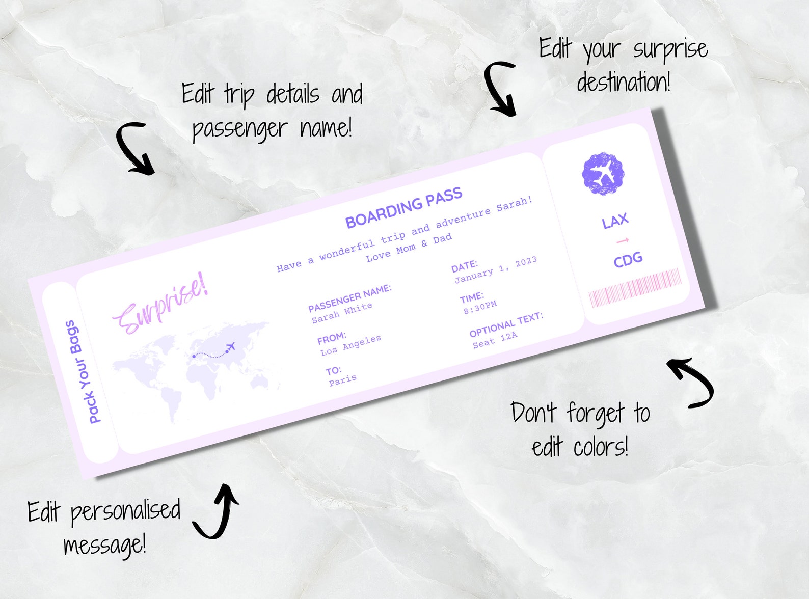 Editable Boarding Pass Template Custom Boarding Card - Etsy