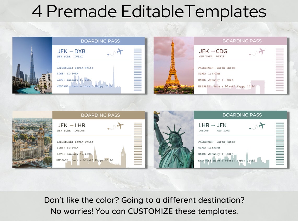 Editable Boarding Pass Template - Custom Boarding Card - Printable ...