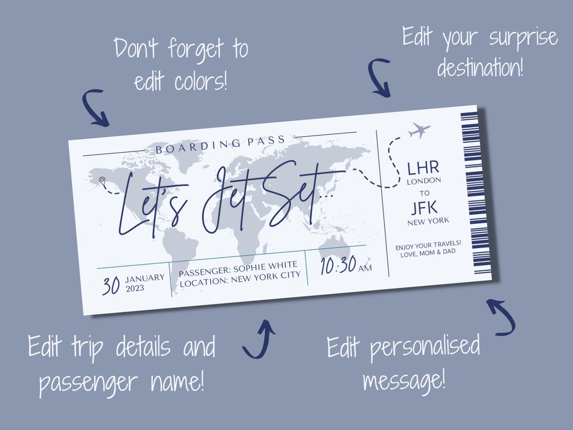 Editable Boarding Pass Template Custom Boarding Card - Etsy