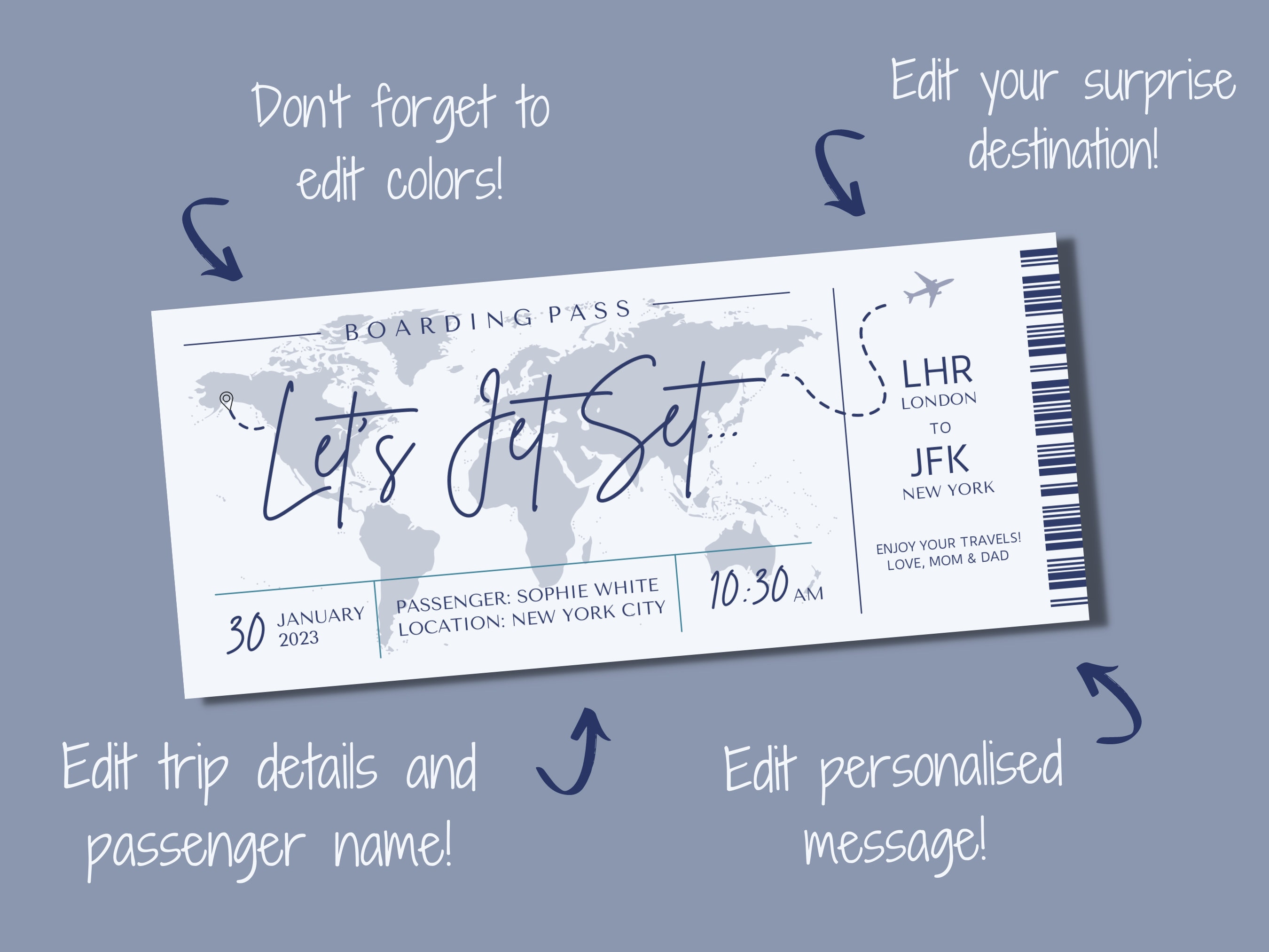 Editable Boarding Pass Template Custom Boarding Card - Etsy