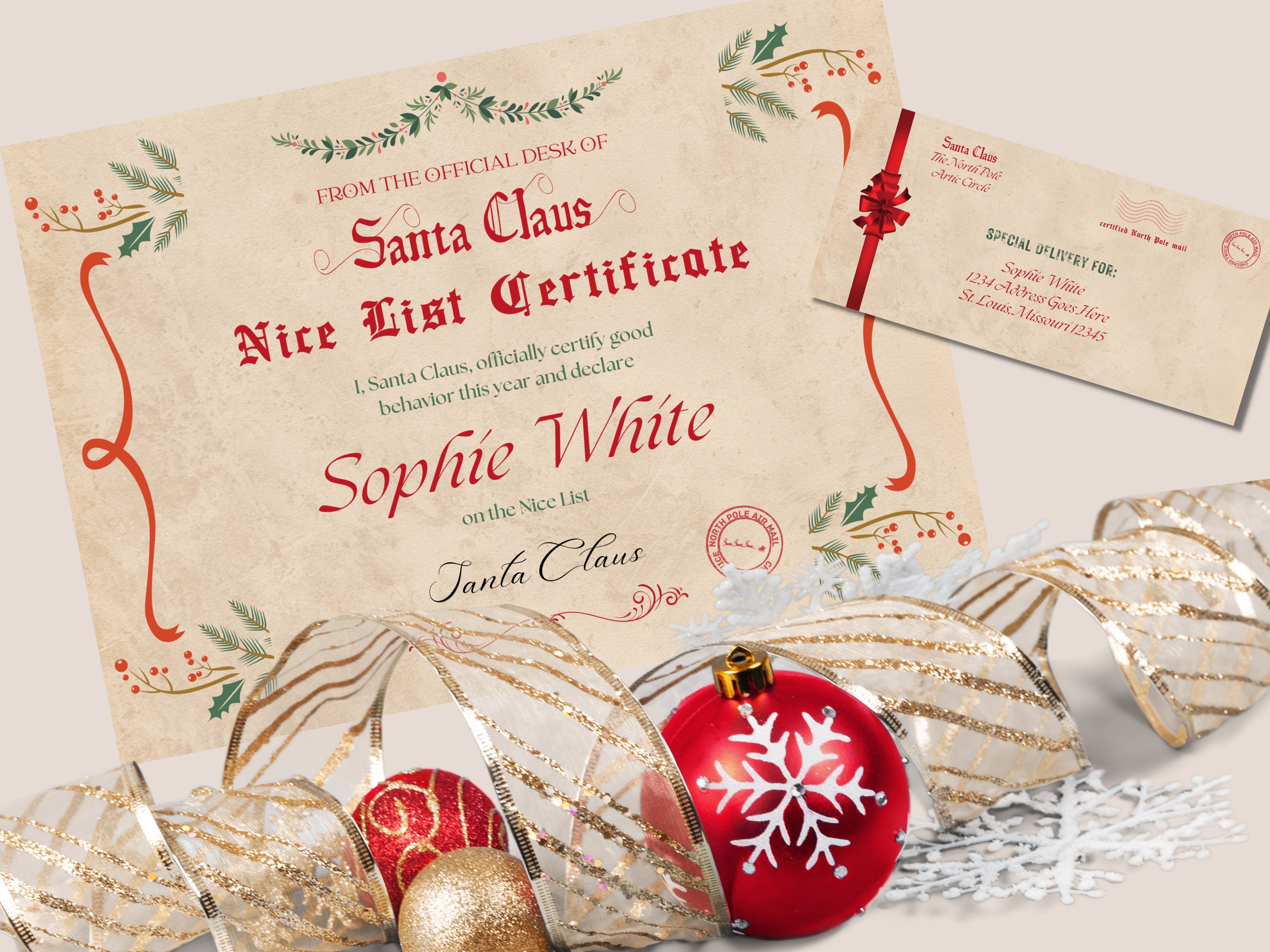 Letter From Santa Template, Nice List Certificate, Official Santa Claus ...