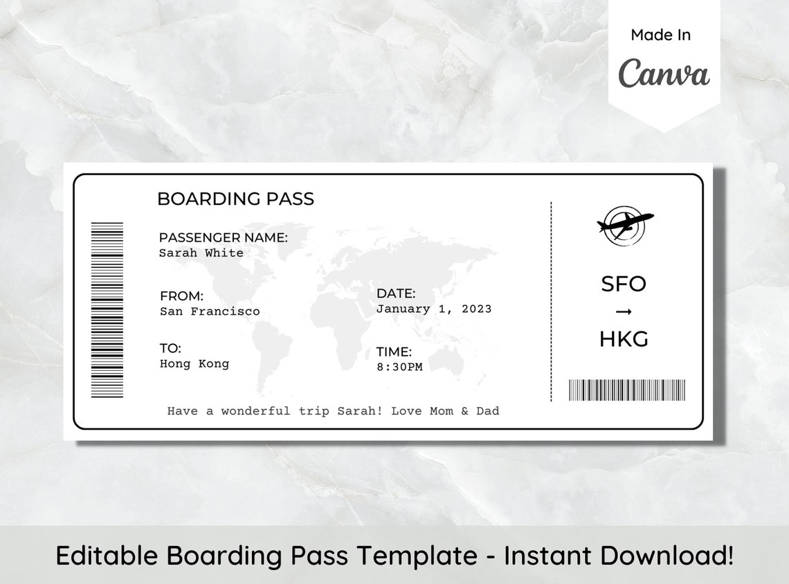 Editable Boarding Pass Template - Custom Boarding Card - Printable ...