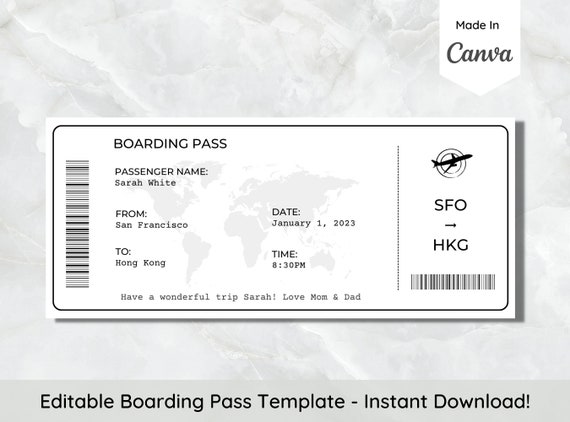 Editable Boarding Pass Template Custom Boarding Card - Etsy