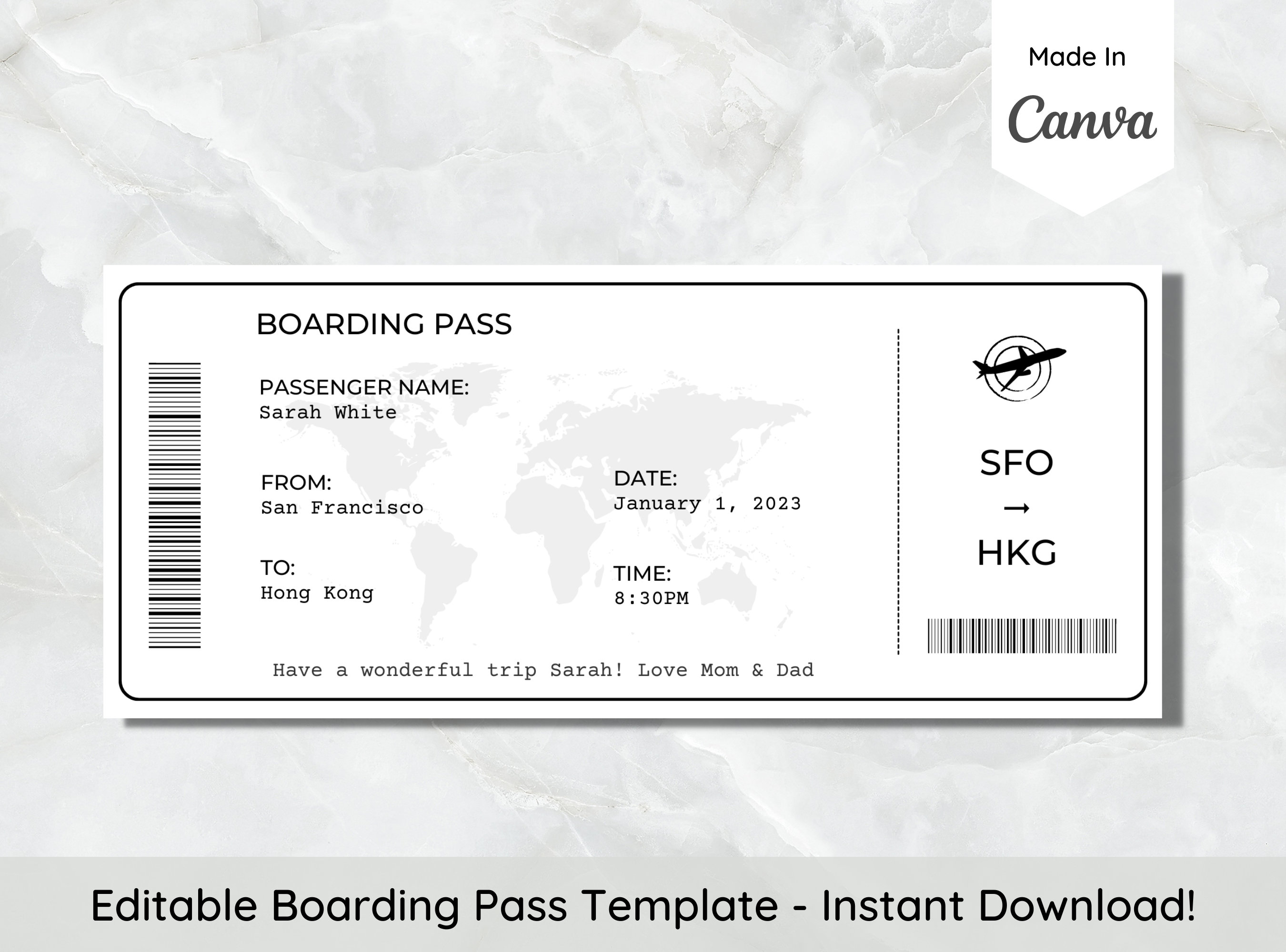 Editable Boarding Pass Template - Custom Boarding Card - Printable ...