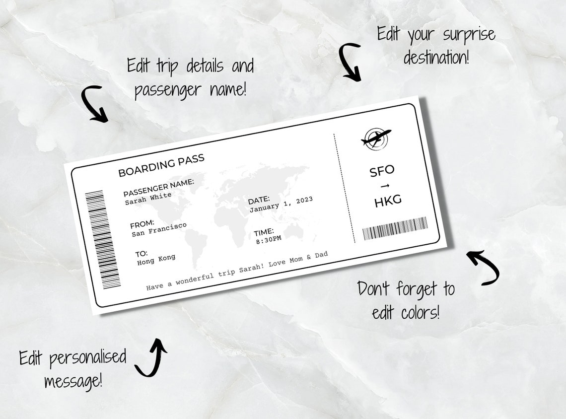 Editable Boarding Pass Template - Custom Boarding Card - Printable ...