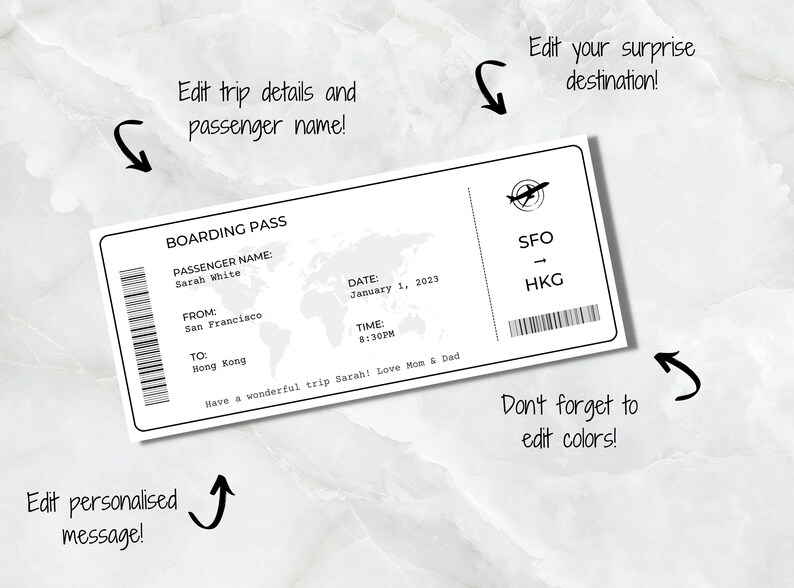 Editable Boarding Pass Template - Custom Boarding Card - Printable ...