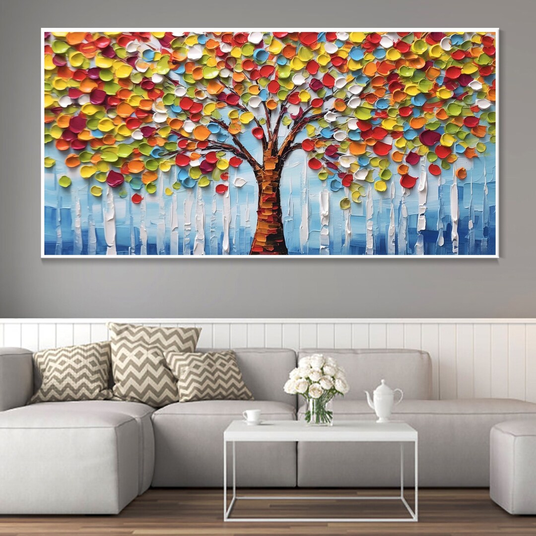 Boho Style 3D Textured Palette Knife Hand Painted Oil Painting Colorful ...