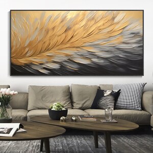 Impressionist Feather Landscape Art Abstract Gold Foil - Etsy