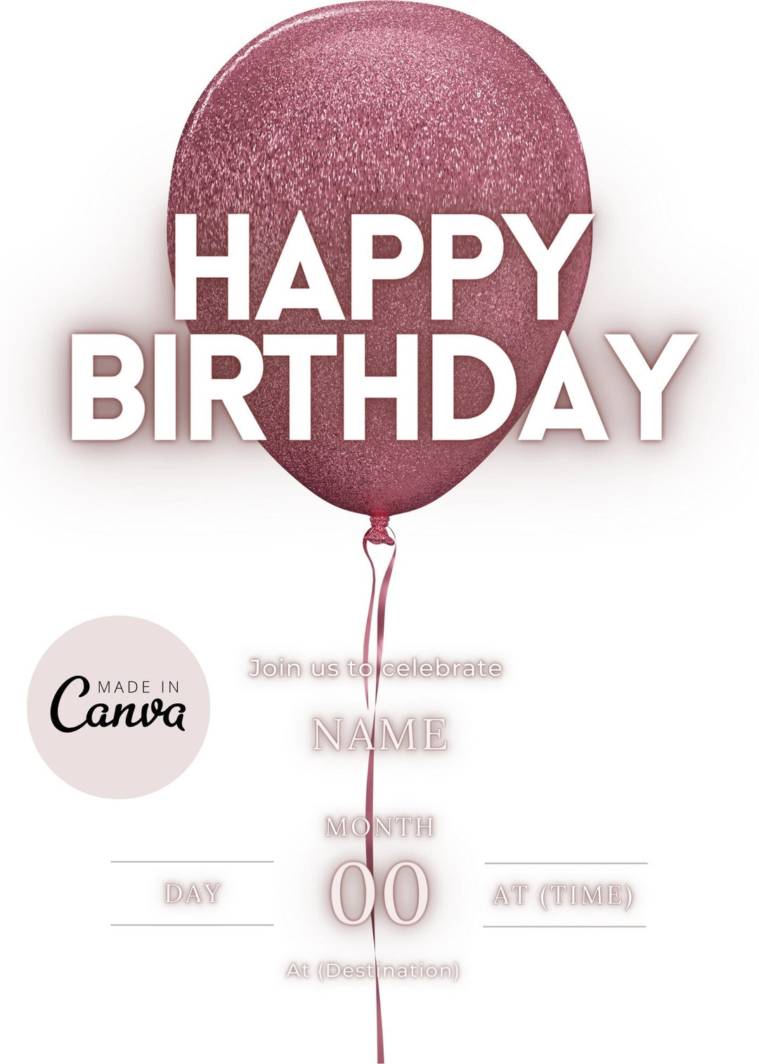 Fully Editable Digital Hot Pink Balloon Invitation Card Edit - Etsy