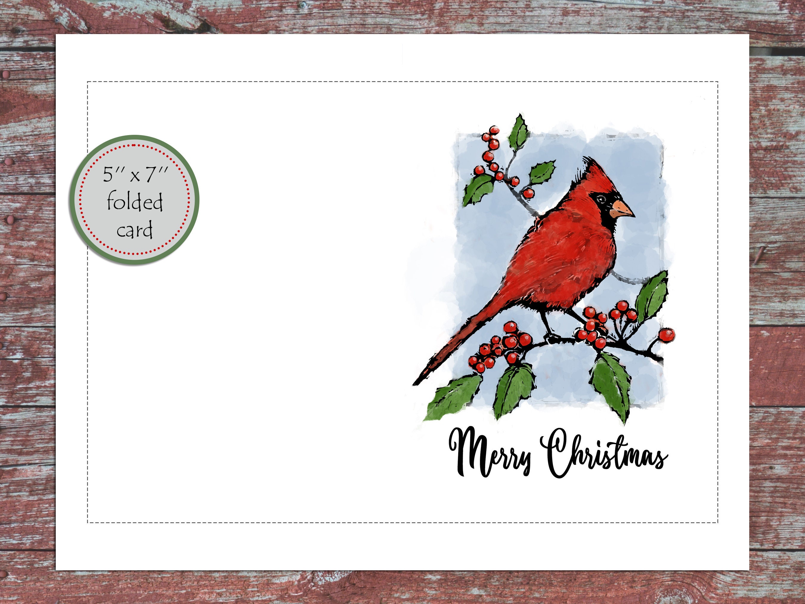 Cardinal Christmas Card | Printable Card | Digital Download | Woodcut ...