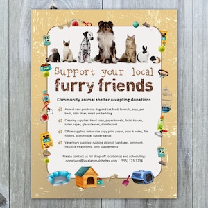 Printable Animal Shelter Donations Flyer | Community Event | Ms Word ...
