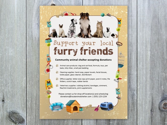 Printable Animal Shelter Donations Flyer Community Event - Etsy