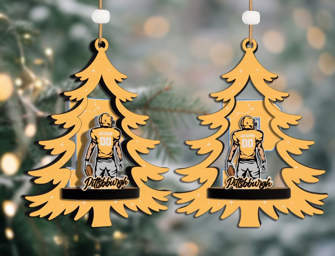 Christmas Tree Ornament SVG, Football Player Laser Cut File, Sports ...