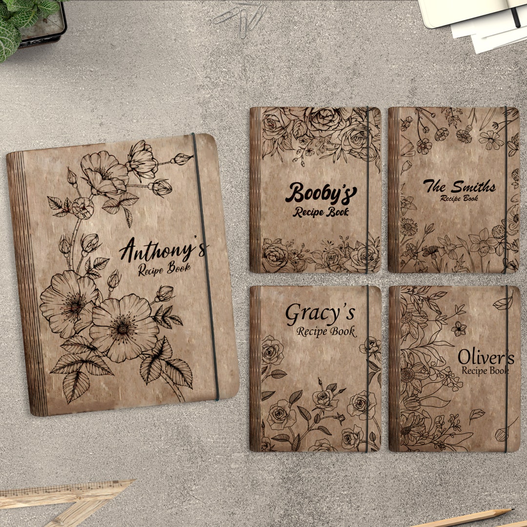 Personalized Floral Recipe Book Cover Svg, Wooden Cookbook Recipes ...