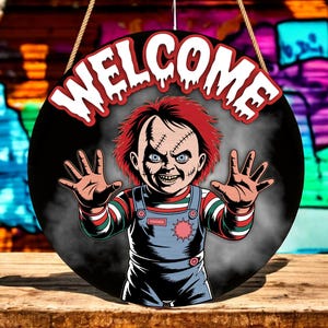 Chucky Welcome Sign SVG, Horror Doll Laser Cut File, Scary Halloween ...