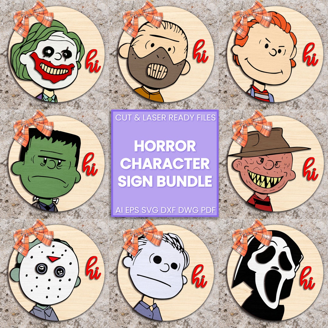 Hi Horror Cartoon Door Sign Svg, Halloween Welcome Sign Svg, Horror ...