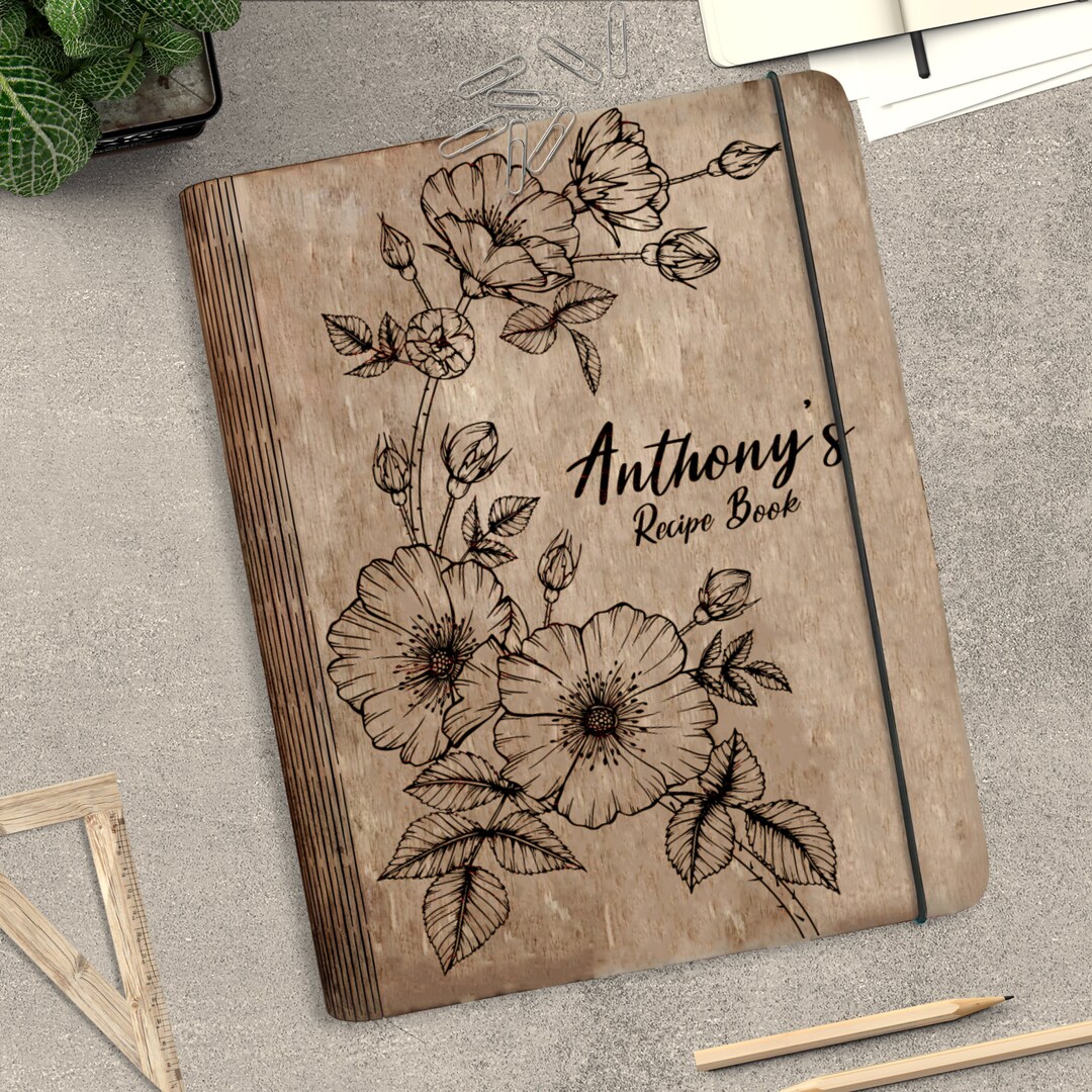 Personalized Floral Recipe Book Cover Svg, Wooden Cookbook Recipes ...
