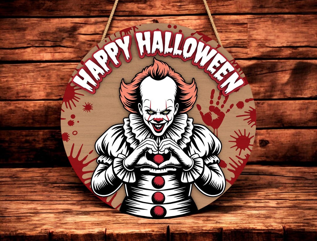 Pennywise Halloween Door Sign SVG, Scary Clown Laser Cut File, Horror ...