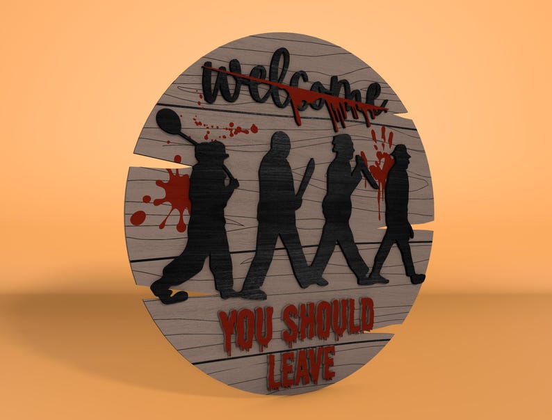 Welcome You Should Leave Door Sign Svg, Horror Characters Door Hanger ...