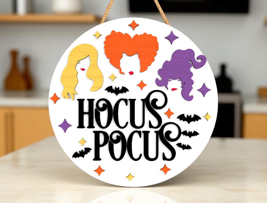 Hocus Pocus Witch Hair Door Sign SVG , Halloween Laser Cut Round Sign ...