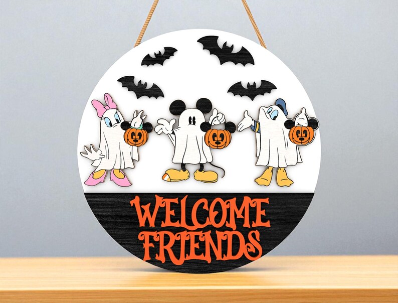 Ghost Family Halloween Door Sign SVG, Welcome Friends Laser Cut File ...