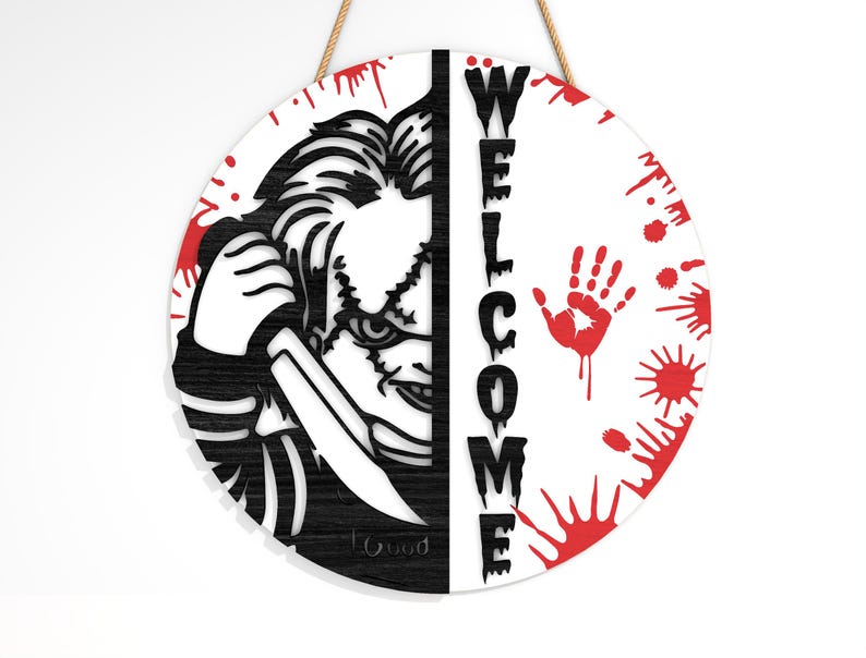 Creepy Welcome Sign SVG, Bloody Handprint Laser Cut File , Horror Door ...
