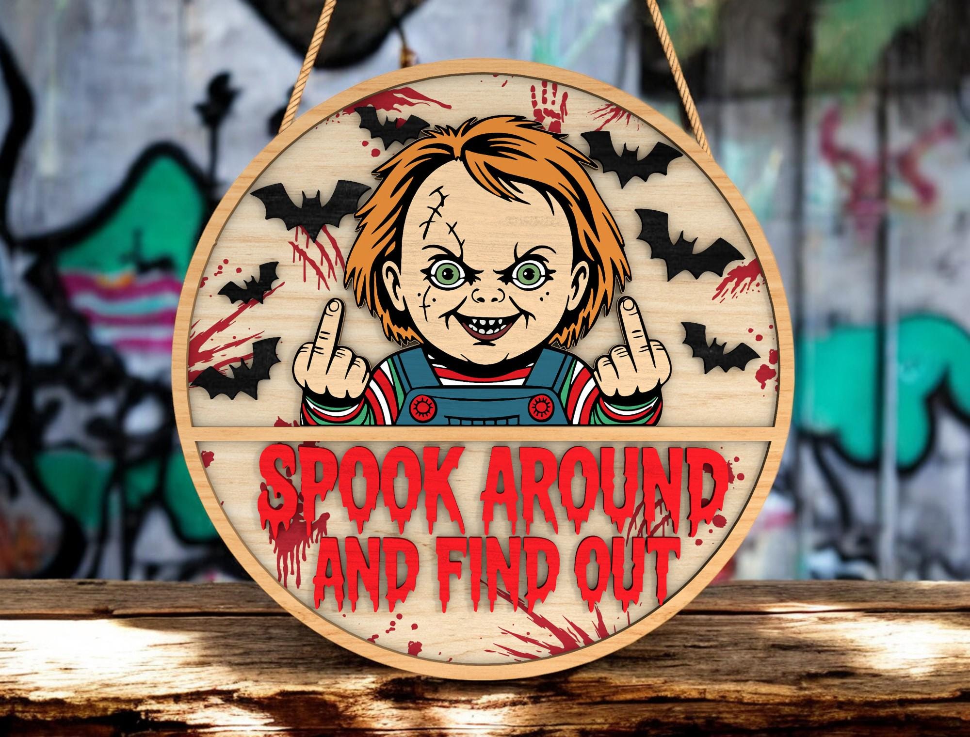 Chucky Spook Around and Find Out SVG, Horror Halloween Door Sign Laser ...