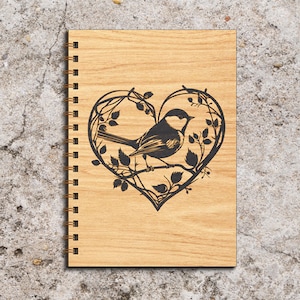 Bird Heart Notebook Cover Svg,floral Heart Notebook Svg,love Wooden ...