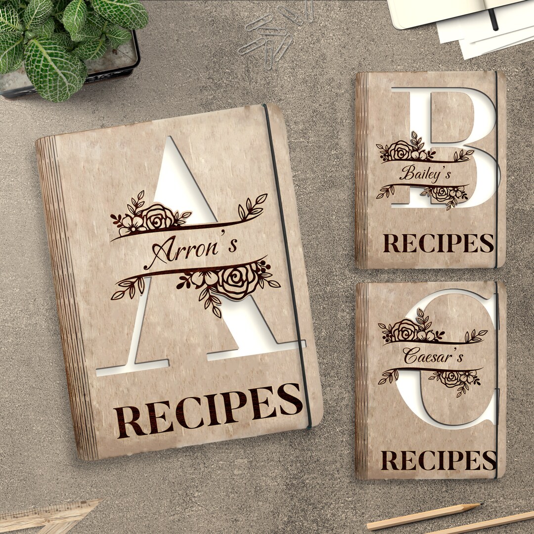 Floral Split Monogram Alphabet Recipe Book Svg,wooden Cookbook Recipe ...