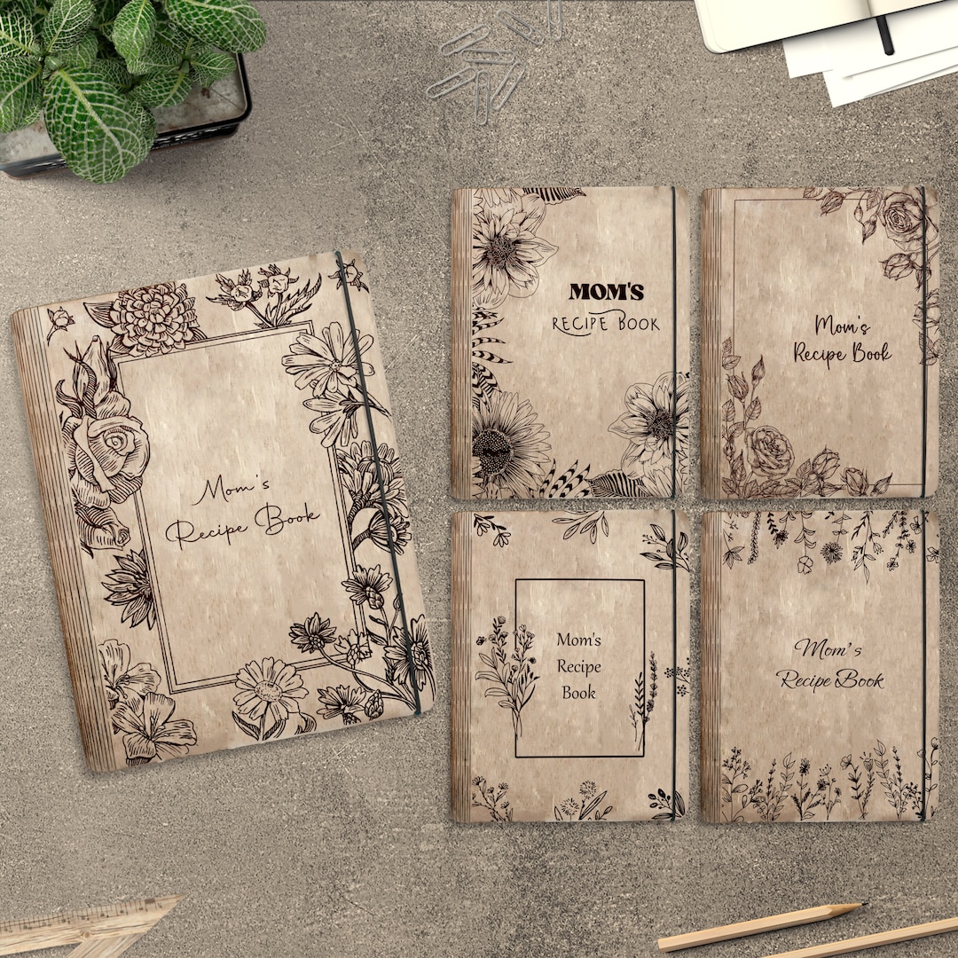 Personalized Floral Recipe Book Cover Svg, Wooden Cookbook Recipes ...