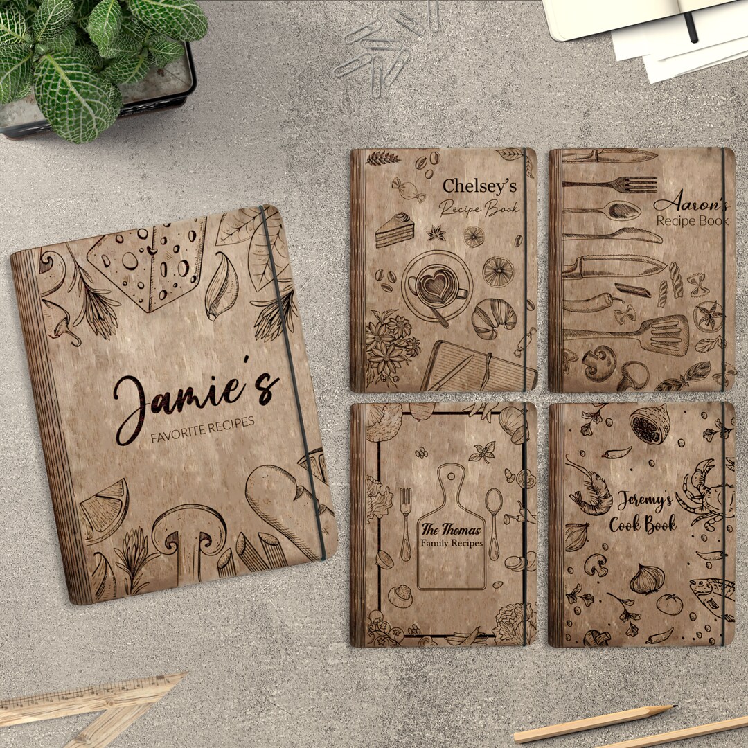 Personalized Recipe Book Cover Svg, Wooden Cookbook Recipes Laser Cut ...