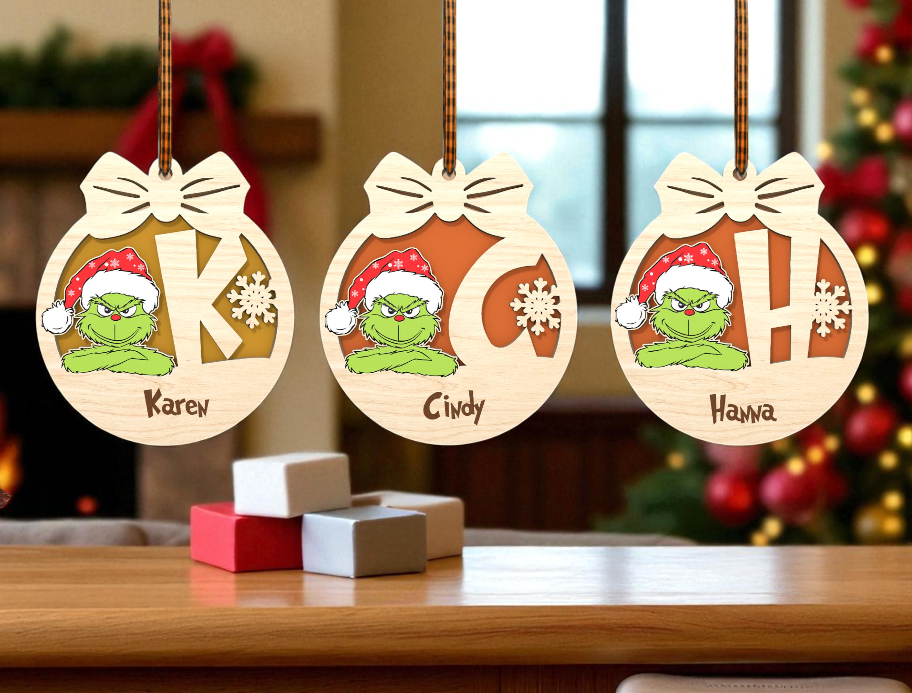Personalized Green Christmas Character Ornament Cutfile, Wooden Letter ...