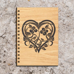 Bird Heart Notebook Cover Svg,floral Heart Notebook Svg,love Wooden ...