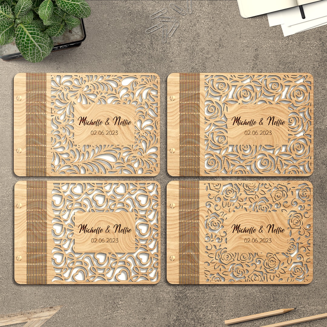 Personalized Wedding Photo Album Svg,wooden Guest Book Cover Laser Cut ...