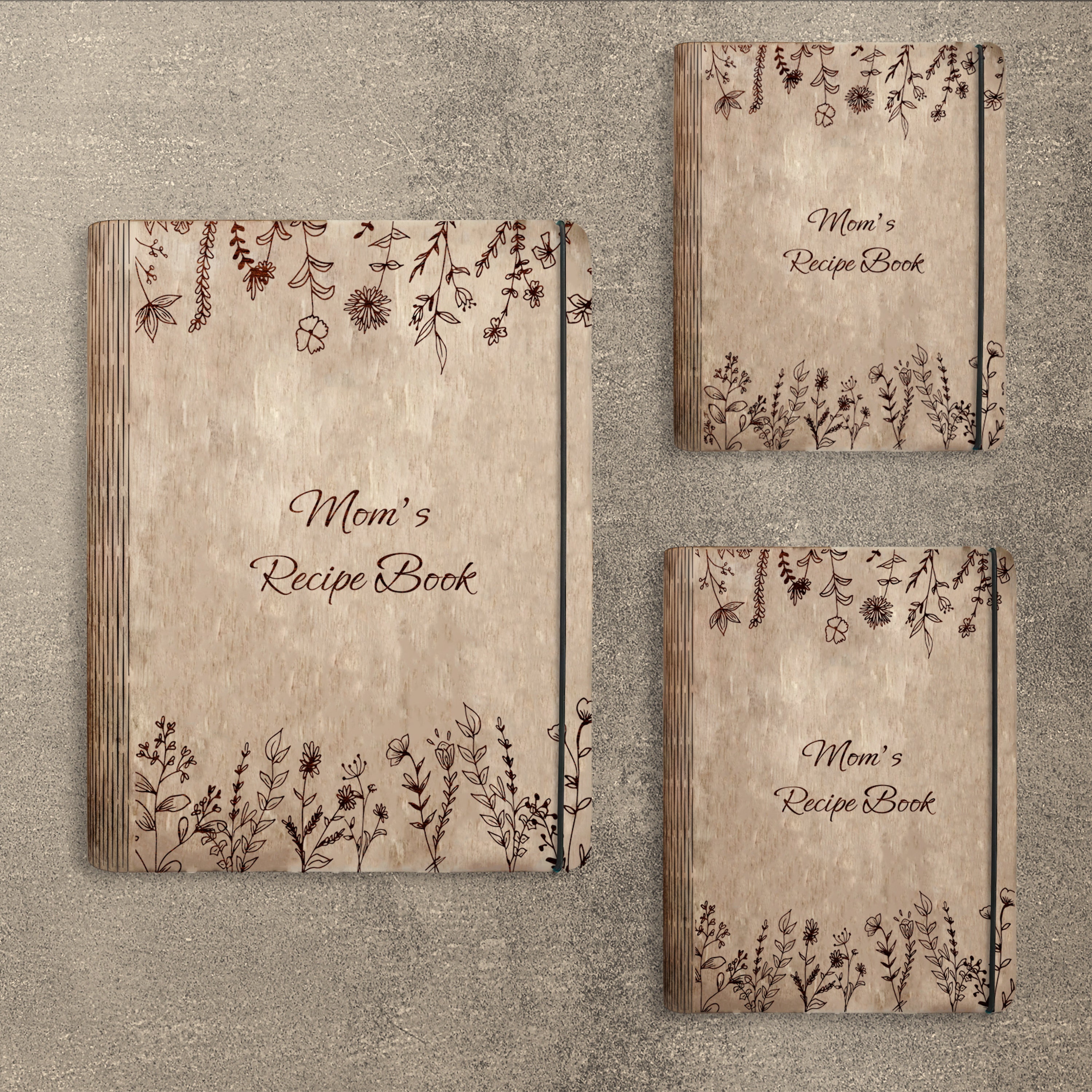 Personalized Floral Recipe Book Cover Svg, Wooden Cookbook Recipes ...