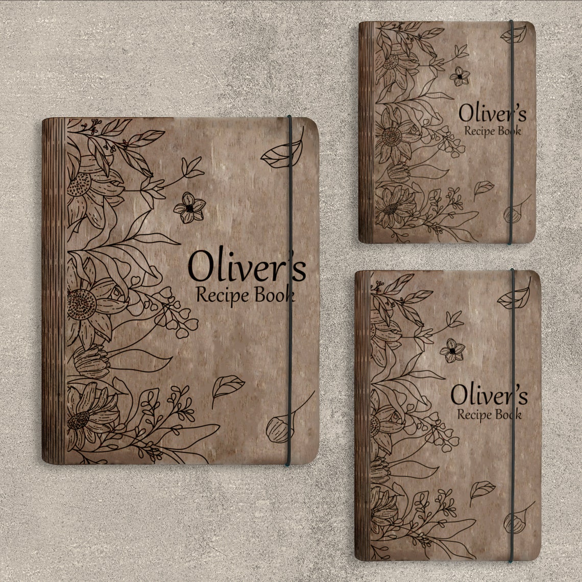 Personalized Floral Recipe Book Cover Svg, Wooden Cookbook Recipes ...